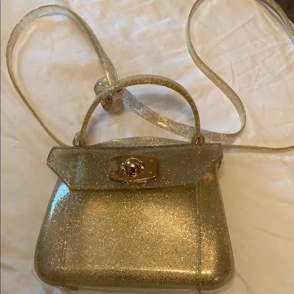 Bags | Small Rubber Gold Glitter Purse | Poshmark